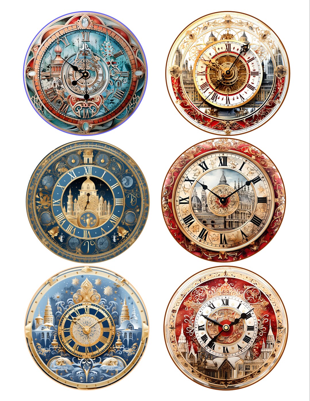 Fantasy Clock Faces, 3,2 Inch Circles, Digital Collage Sheet, Instant ...