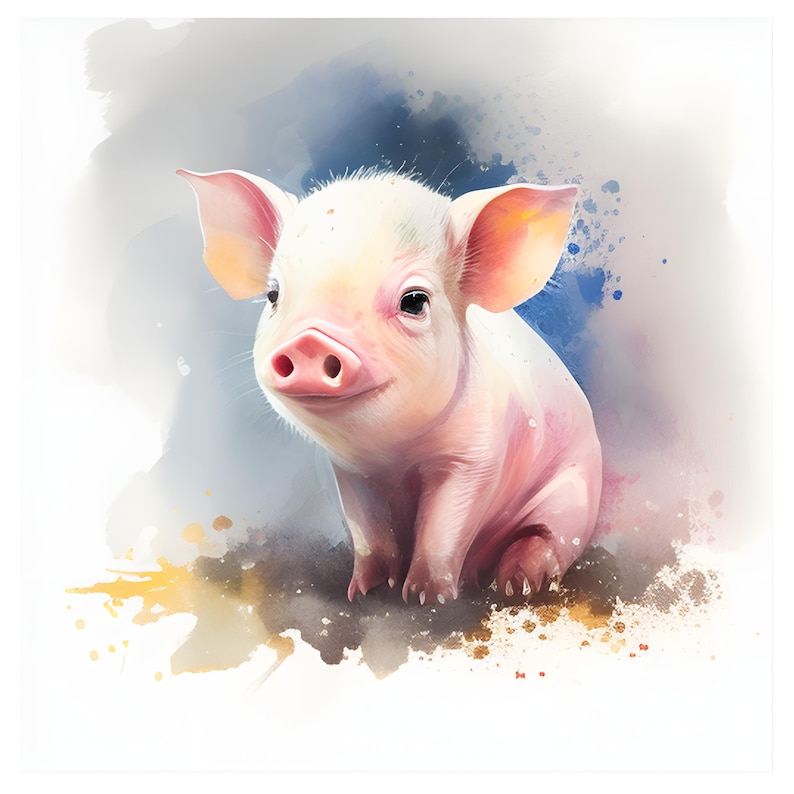 8 Watercolor Cute Pigs Digital Images Pig Clipart Digital - Etsy