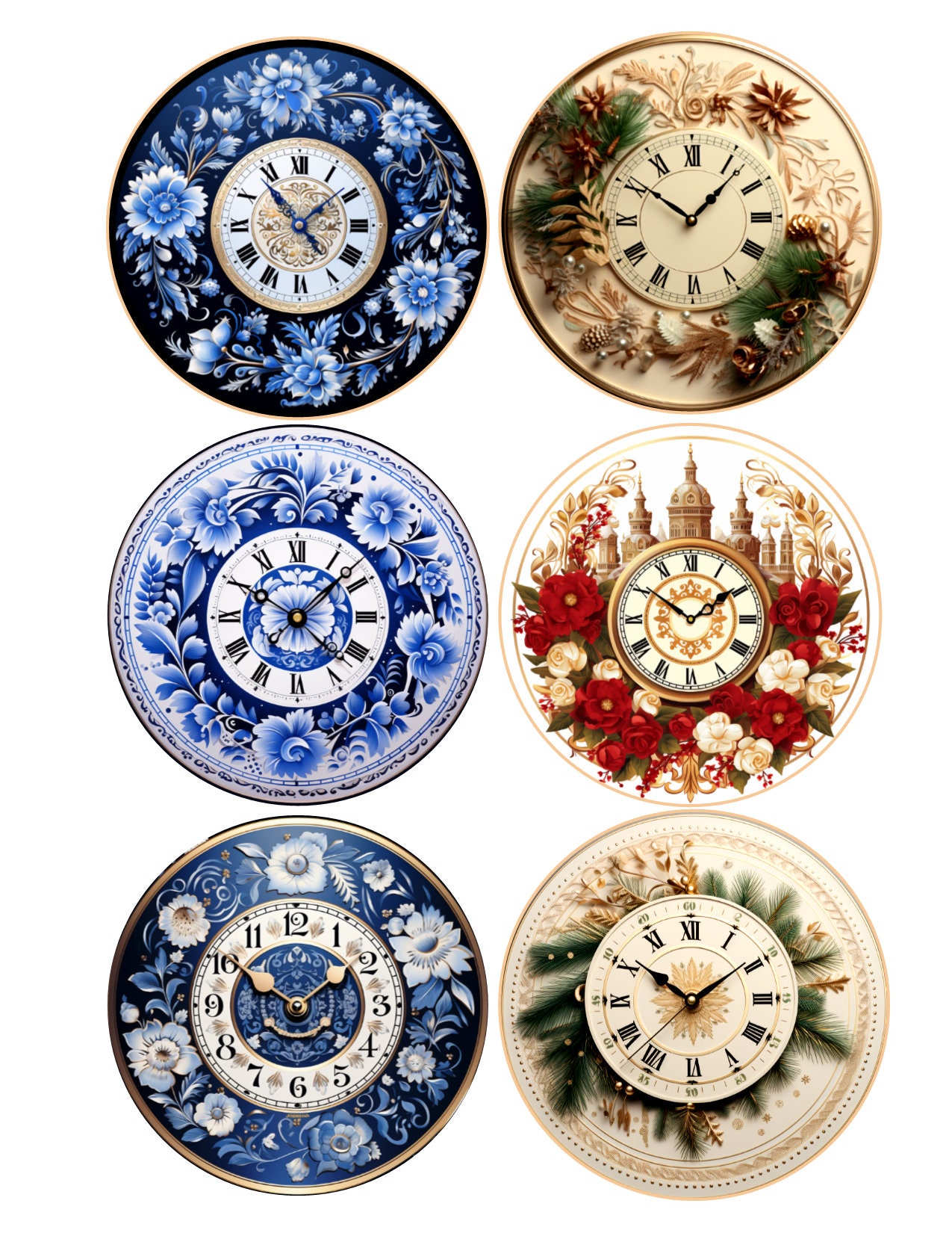 Fantasy Clock Faces, 3,2 Inch Circles, Digital Collage Sheet, Instant ...