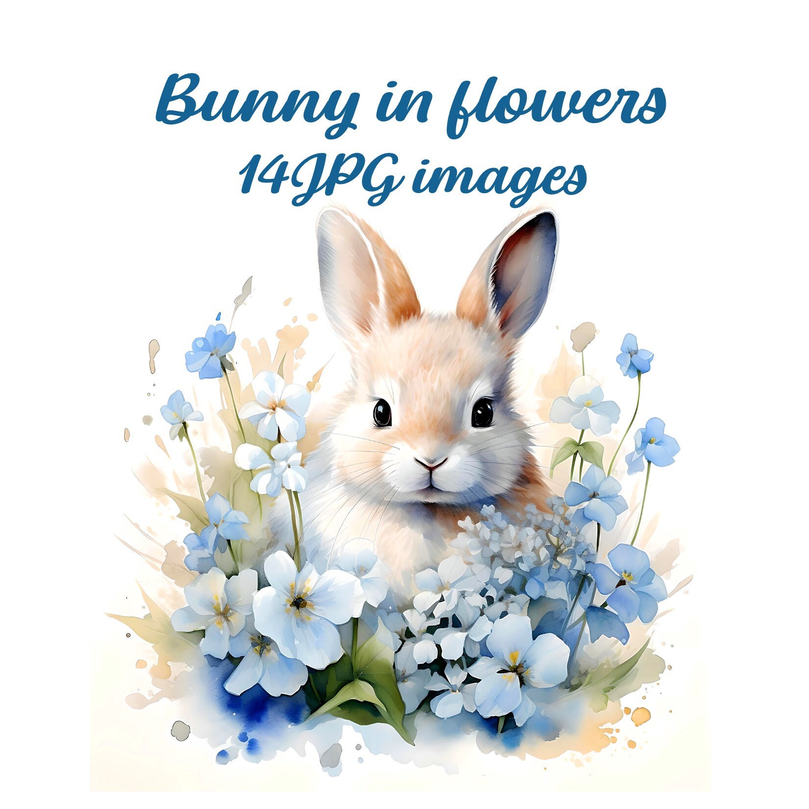 14 Watercolor Bunny in Flowers, Digital Images Free Commercial Use ...