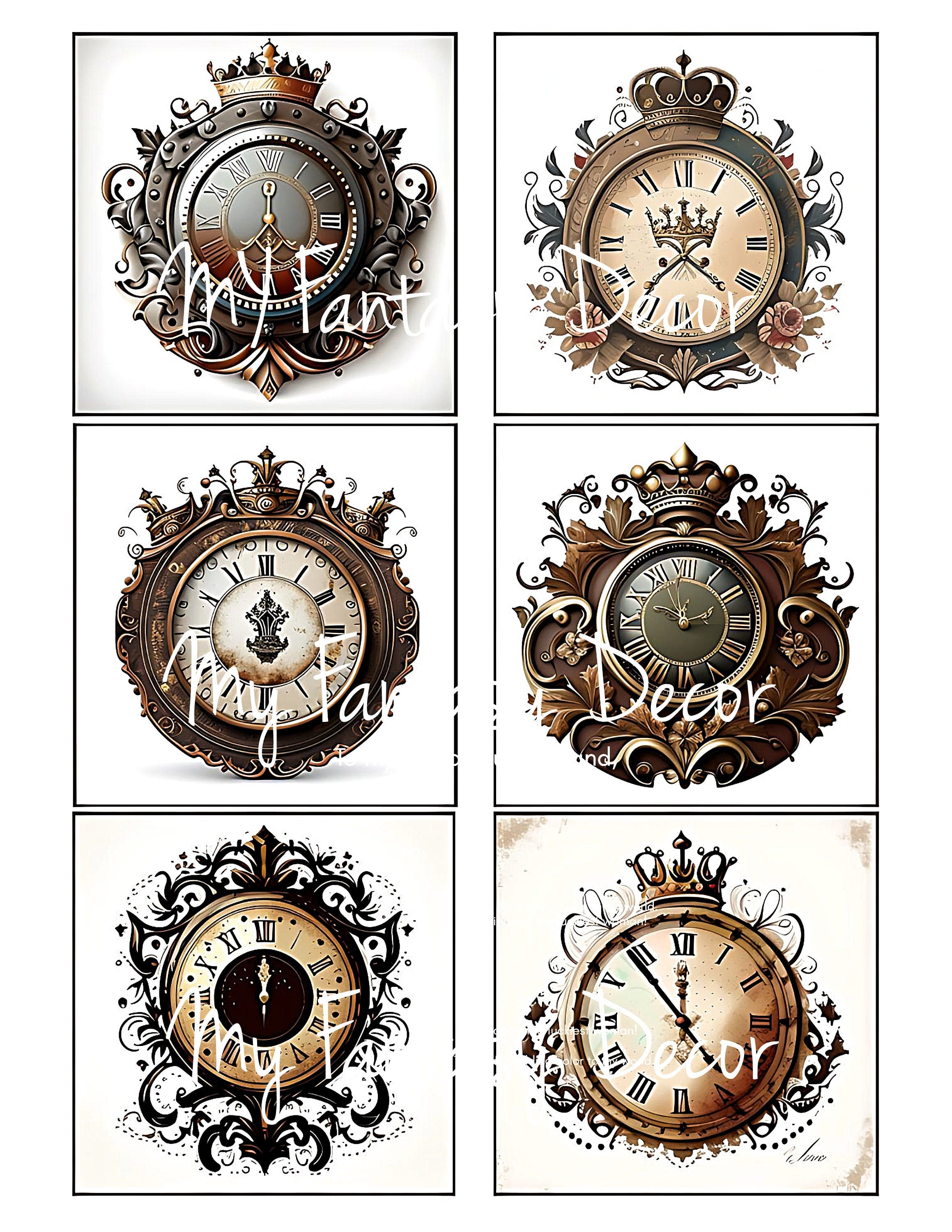 12 Vintage Clock Faces, 3,2 Inch Circles, Digital Collage ATC Cards ...