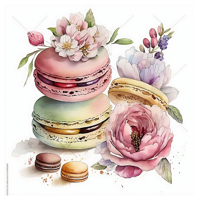 12 Macaron Digital Images for Free Commercial Use, Watercolor Macaron Clipart, 12 Macaron ...