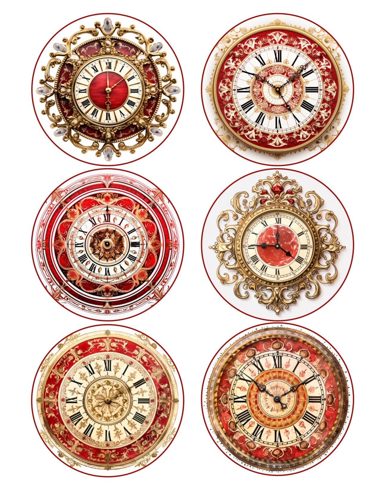 Red Clock Faces 335 Inch Circles Digital Collage Sheet - Etsy