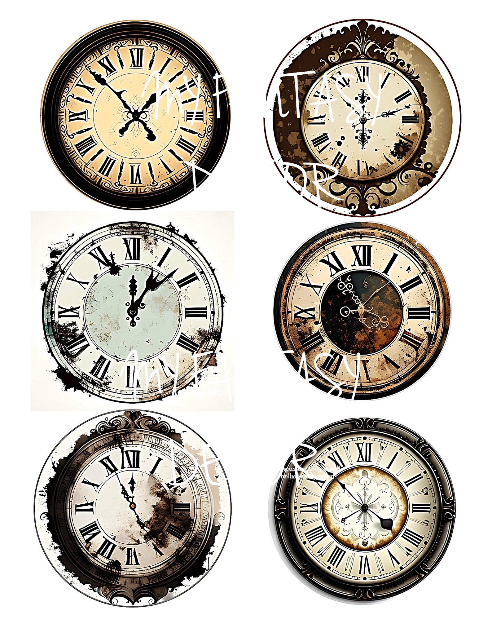 18 Vintage Clock Faces, 3,35 Inch Circles, Digital Collage Clock Face ...