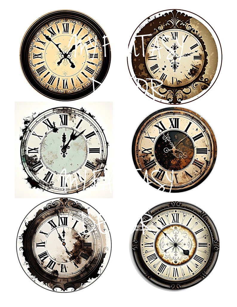 18 Vintage Clock Faces, 3,35 Inch Circles, Digital Collage Clock Face ...