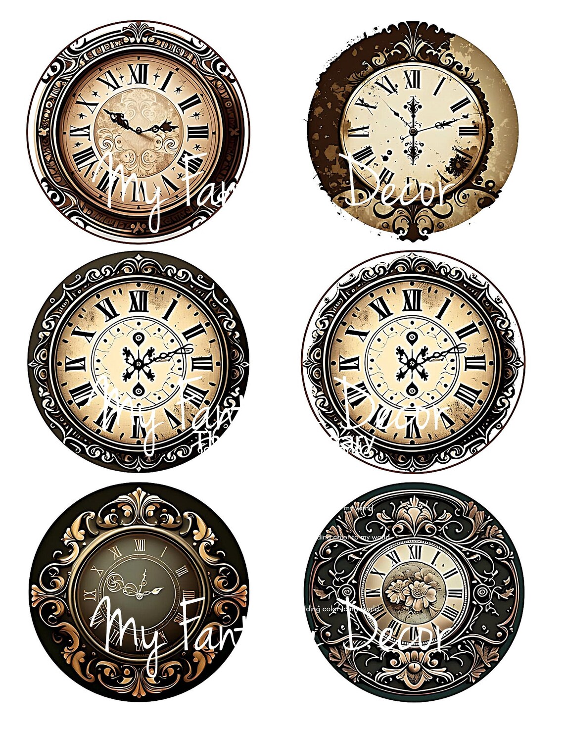 Clock Faces, 3,35 Inch Circles, Digital Collage Sheet, Instant Download ...