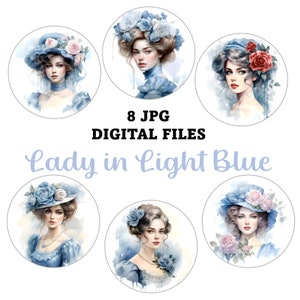 8 JPG Victorian Ladies in Light Blue Portraits and a Collage Sheet ...