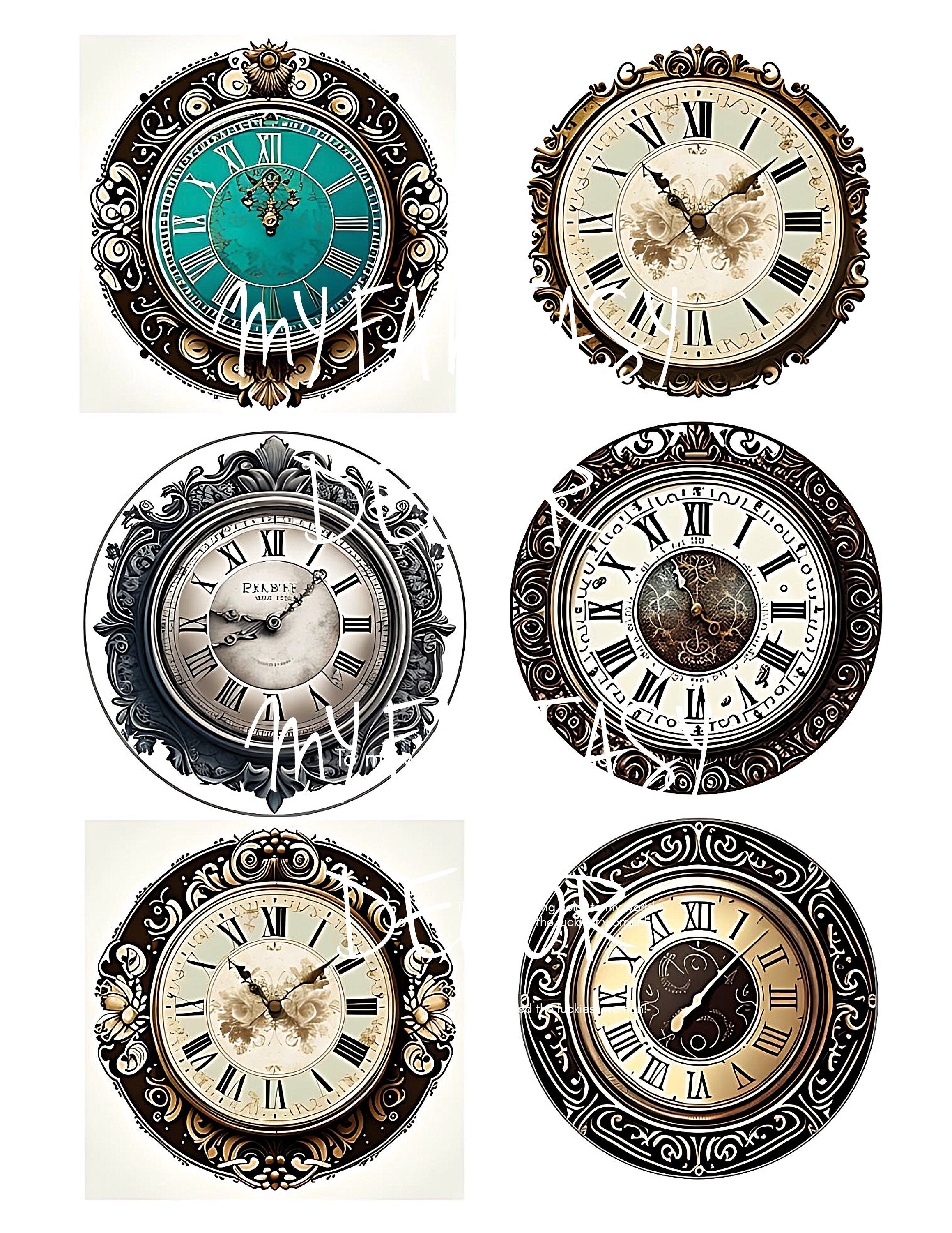 18 Vintage Clock Faces, 3,35 Inch Circles, Digital Collage Clock Face ...