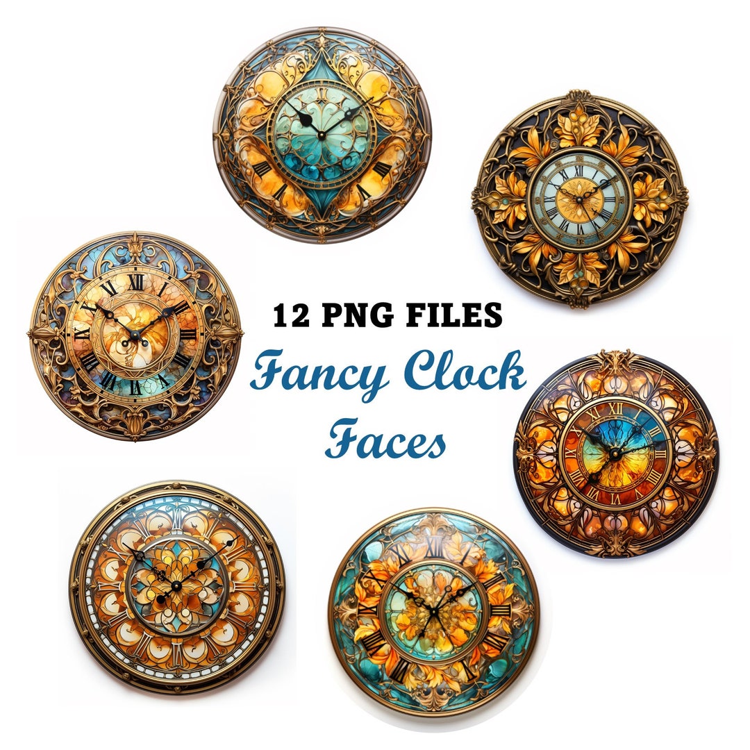 12 PNG Fancy Clock Faces, 3,2 Inch Circles, Digital Collage Sheet ...