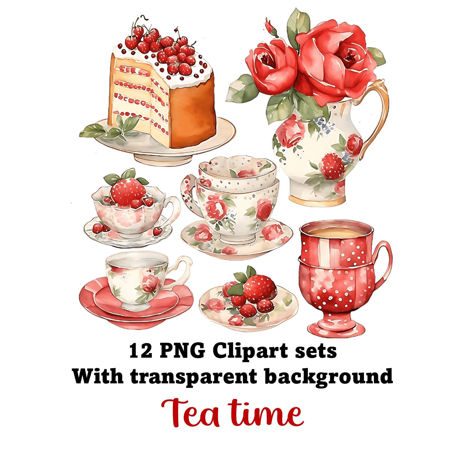 12 Sets Tea Time Clipart PNG Format With Transparent - Etsy