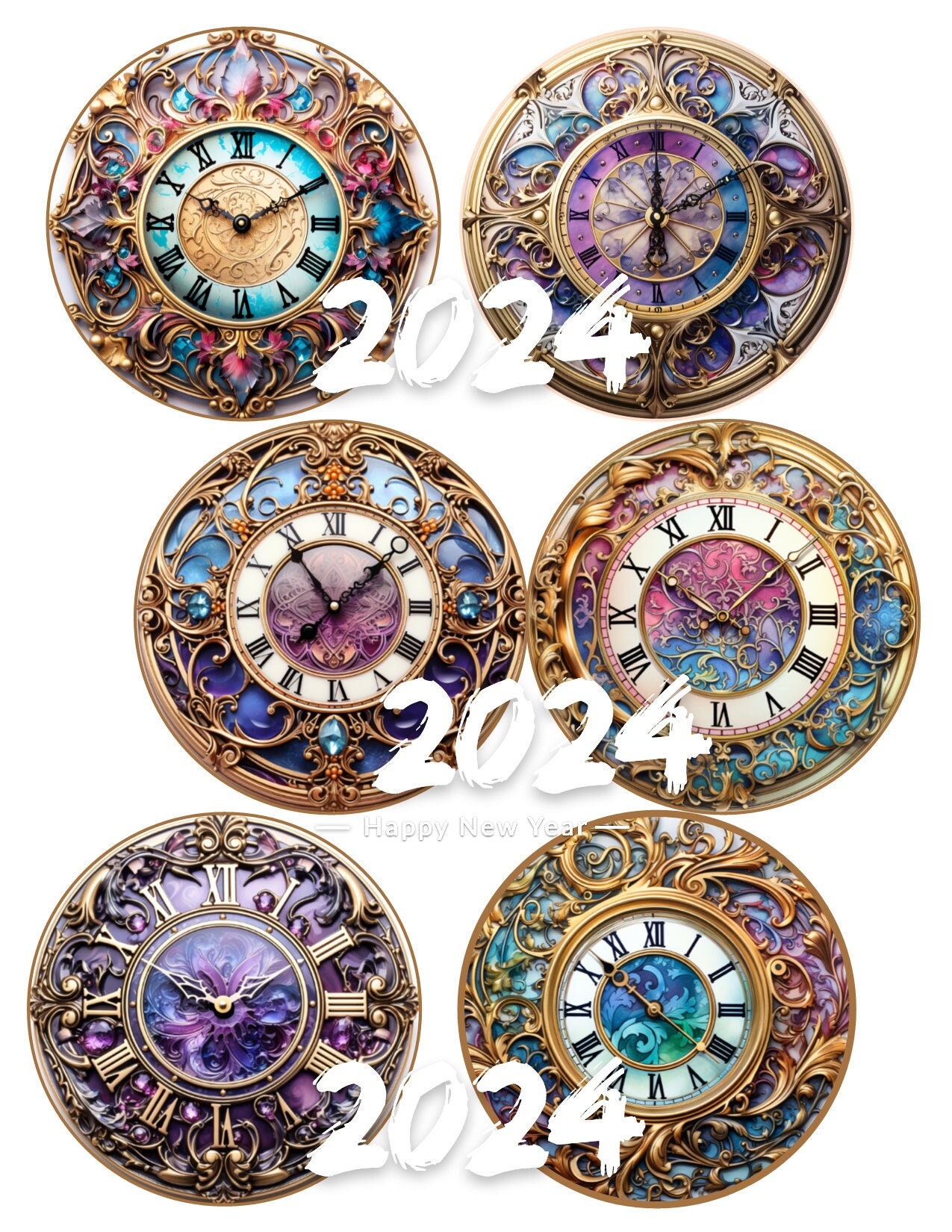 12 Purple Clock Faces, Digital Collage Clock Face, Instant Download ...
