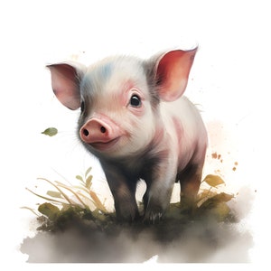 8 Watercolor Cute Pigs Digital Images, Pig Clipart, Digital Download ...