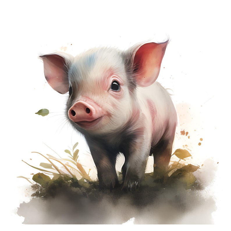 8 Watercolor Cute Pigs Digital Images Pig Clipart Digital - Etsy