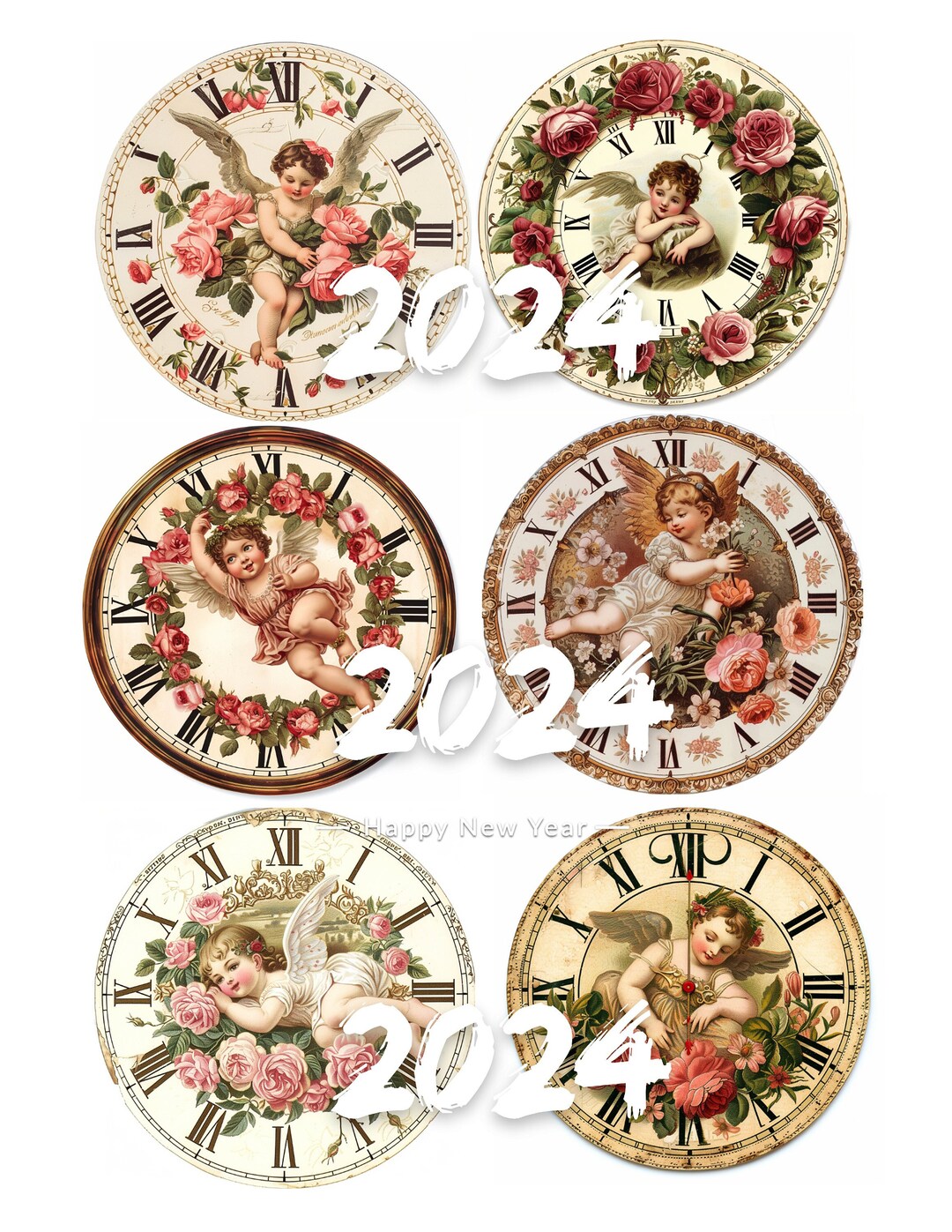 18 Vintage Angel Clock Images. Valentine Clock Faces. Retro Clocks ...