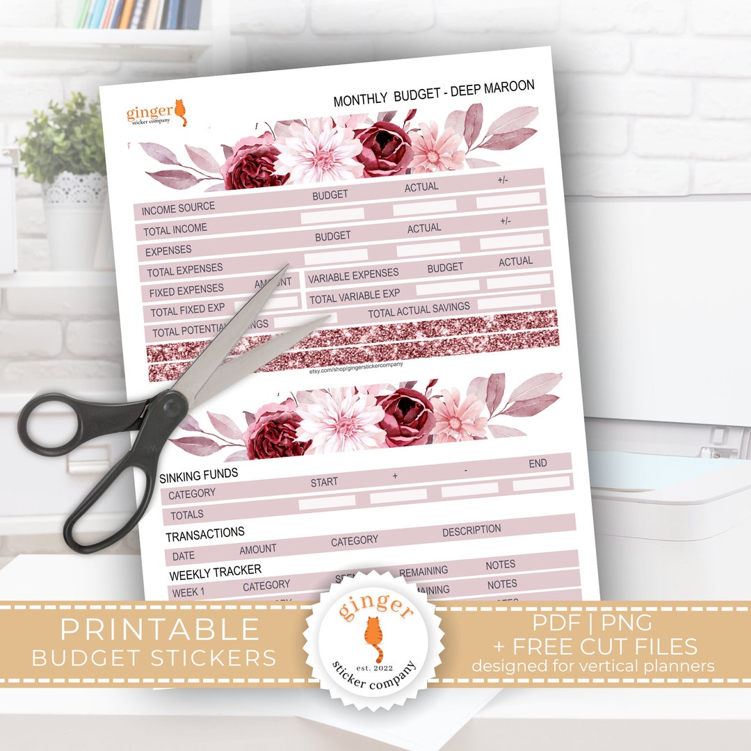 Printable Budget Stickers Vertical Planner Planner Stickers - Etsy