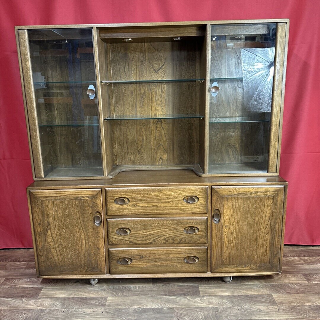 Ercol Windsor Display Cabinet Over Low Sideboard Solid 160cm Tall 155 ...