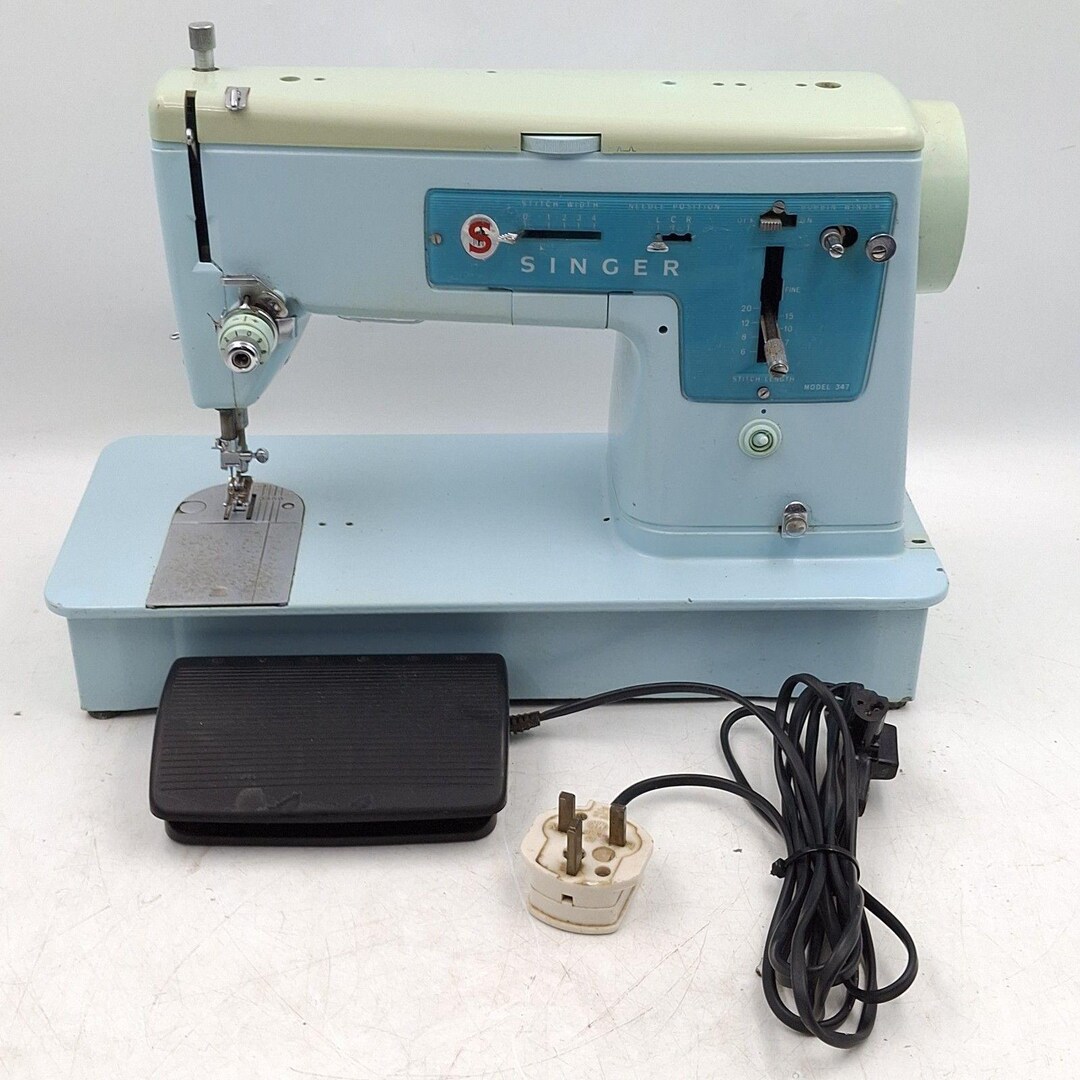 Vintage 60s Singer 347 Electric Heavy Duty Sewing Machine Duck Egg Blue ...