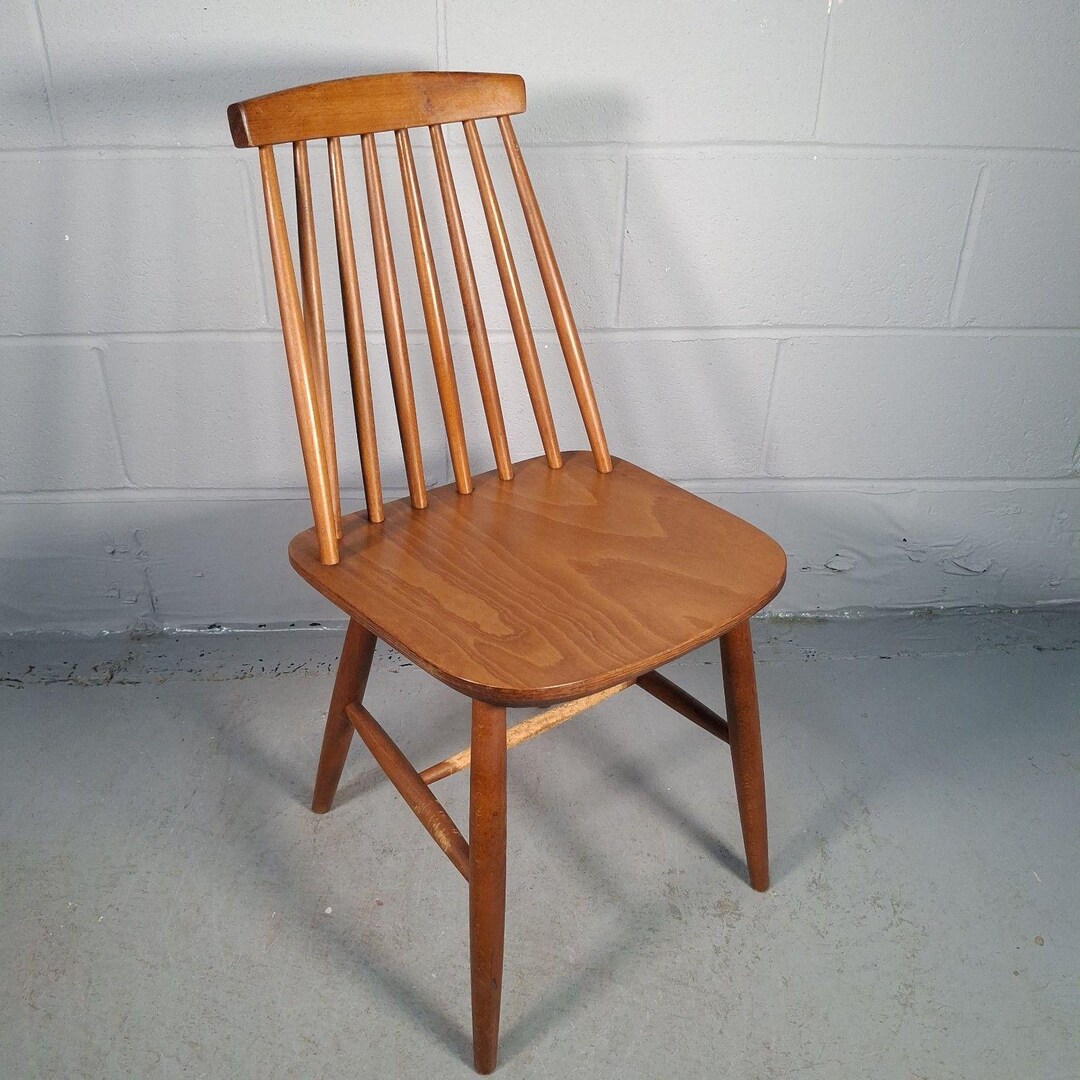 Vintage Mid Century Spindle Stick Back Dining Chair Dark Wood Finish ...