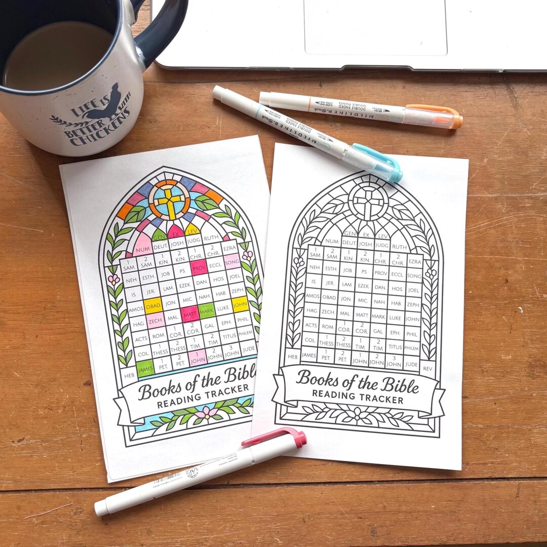 Bible Reading Tracker Coloring Printable: Stained Glass Window Bible ...