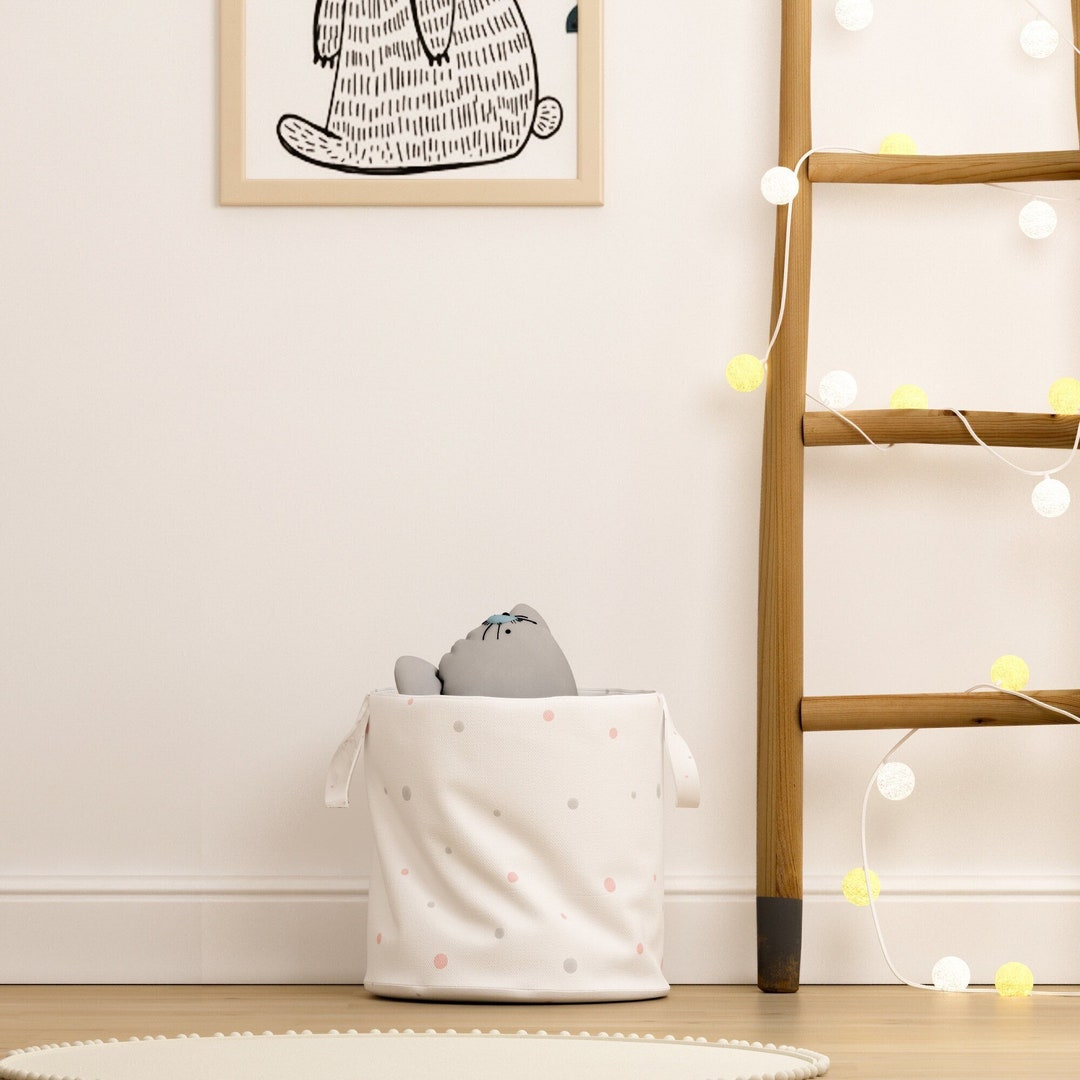 Polka Dots Toy Basket for Little Girl Room - Natural Fabric Eco ...