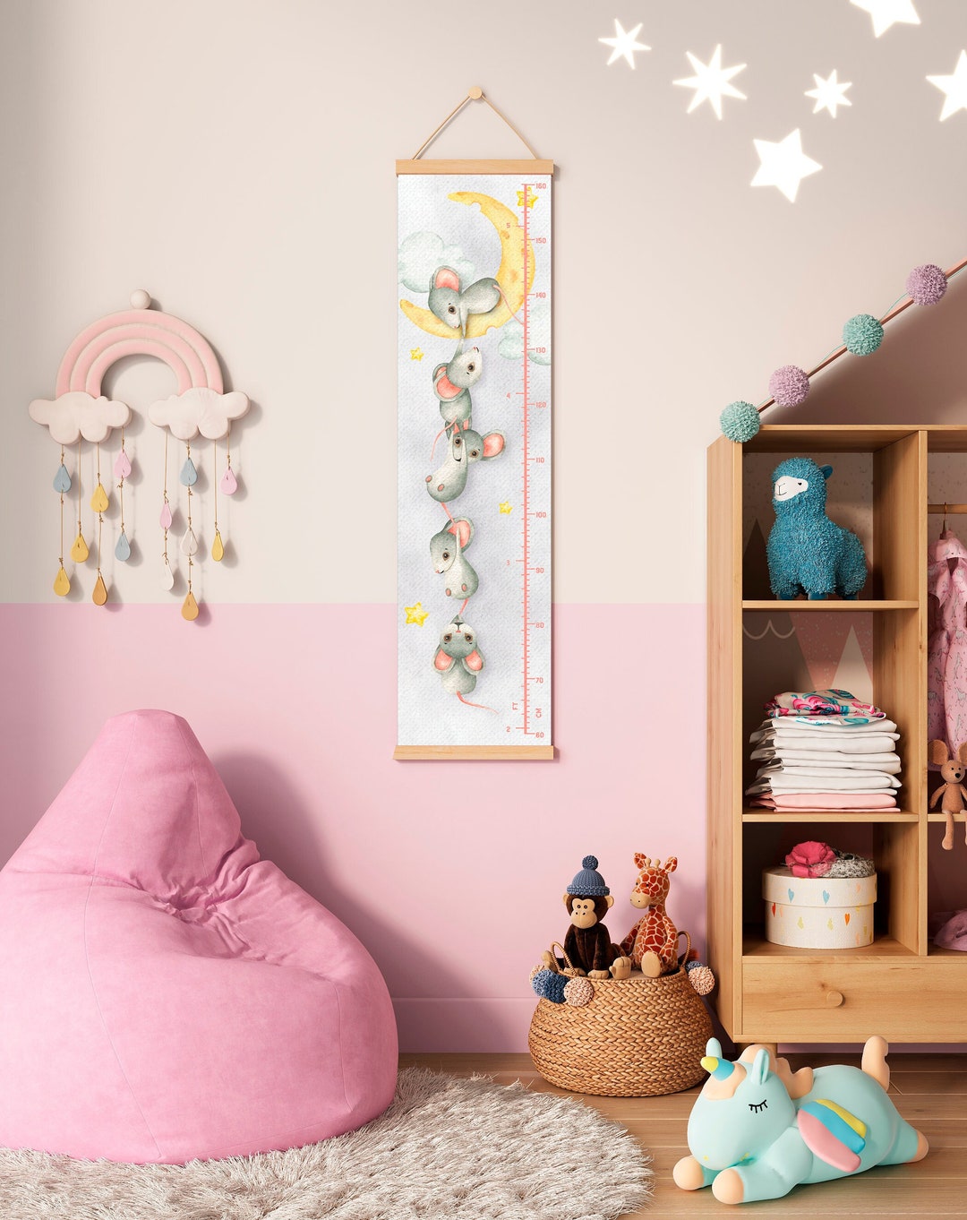 Watercolor Mouse Moon Height Chart, Kids Nursery Decor - Etsy