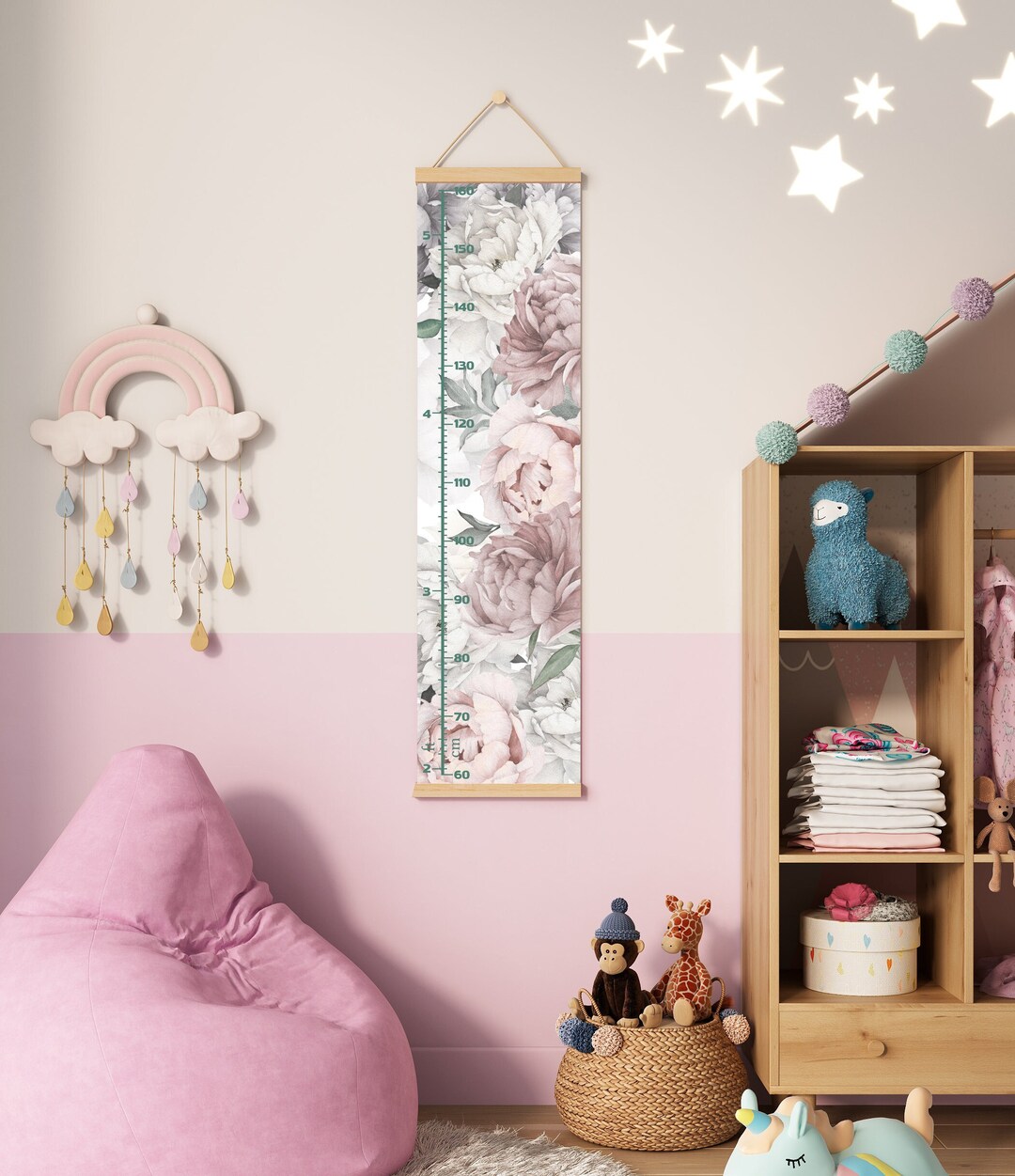 Watercolor Peony Height Chart Baby Girl / Pale Pink White Peonies ...