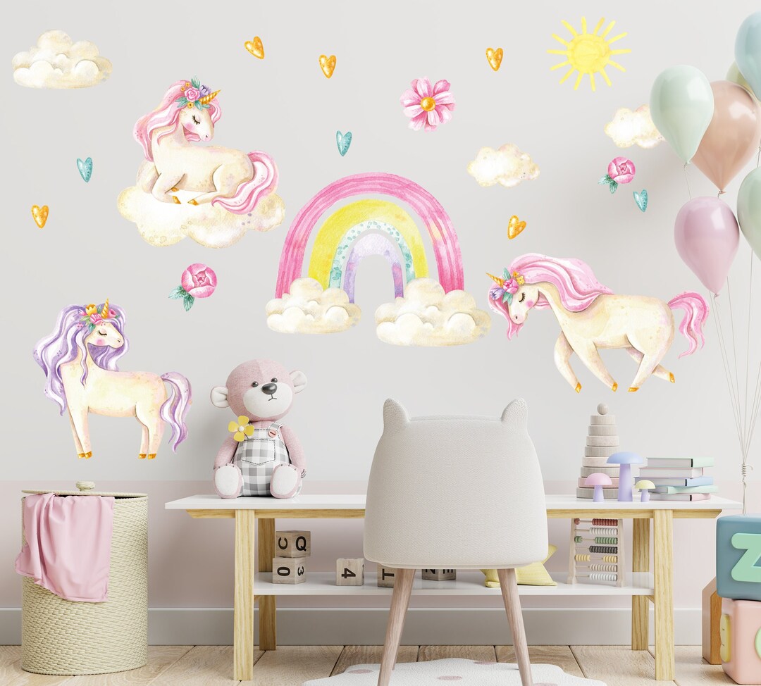 Watercolor Unicorn Wall Decal – Rainbow Nursery Decor, Kids Room - Etsy