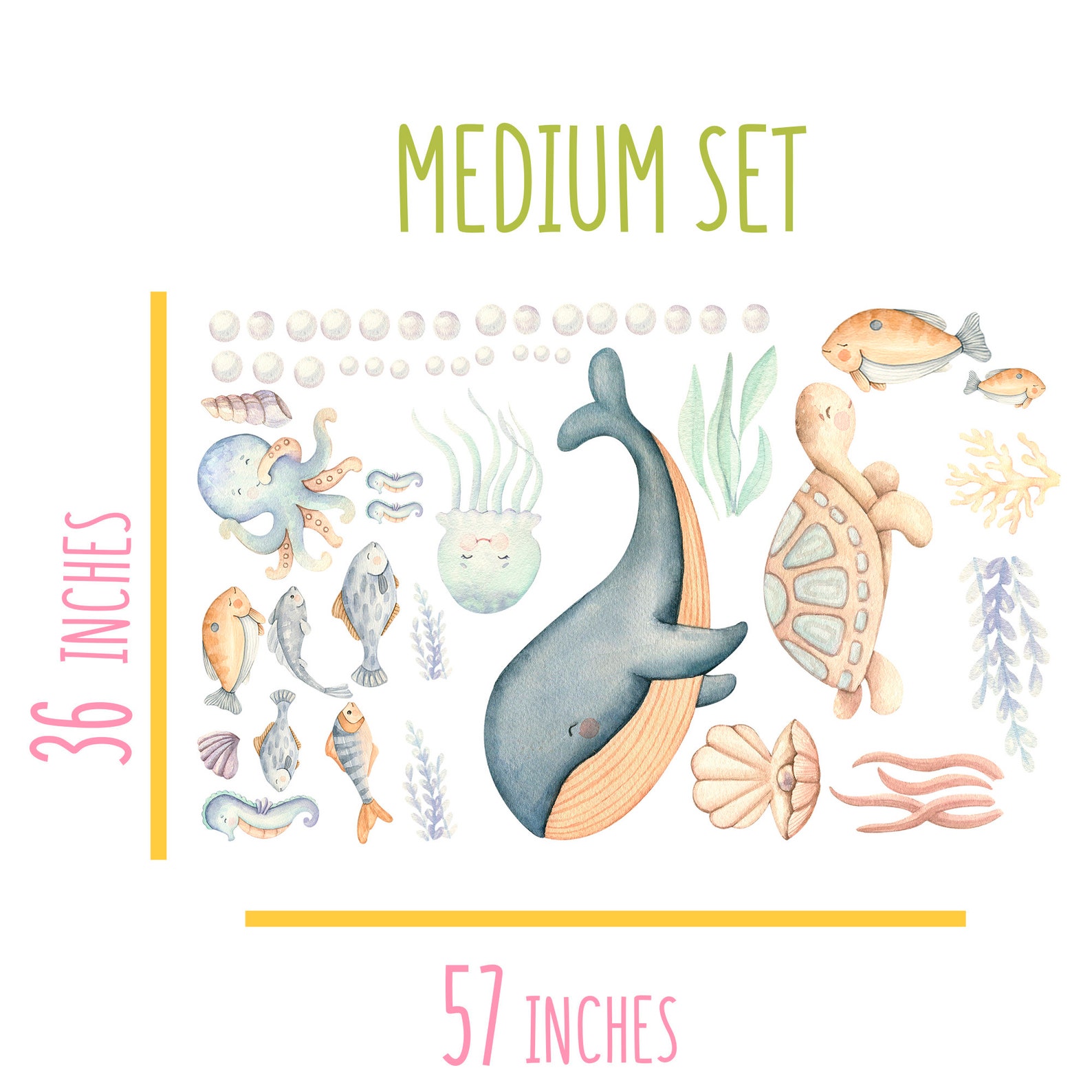 Watercolor Ocean Animals Wall Decal Kids Nautical Wall - Etsy