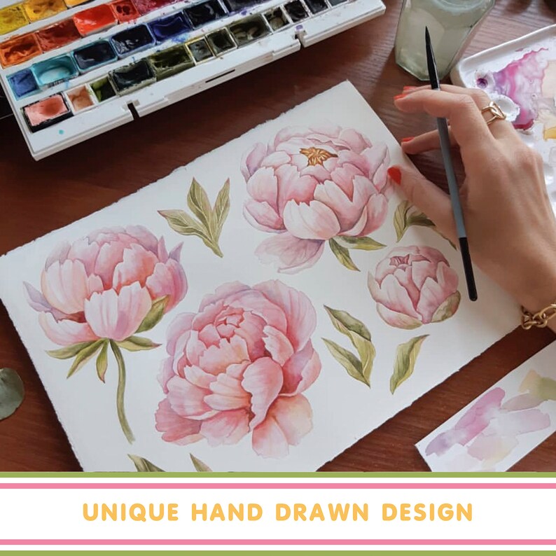 Personalized Name Height Chart Girl Watercolor Peony Flowers - Etsy