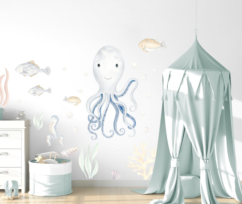 Decal Set Octopus and Fishes Baby Boy Girl Nursery Ocean Life - Etsy