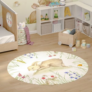 Rug Bunny and Flowers Watercolor Baby Toddler Girl Boy Unisex Room ...