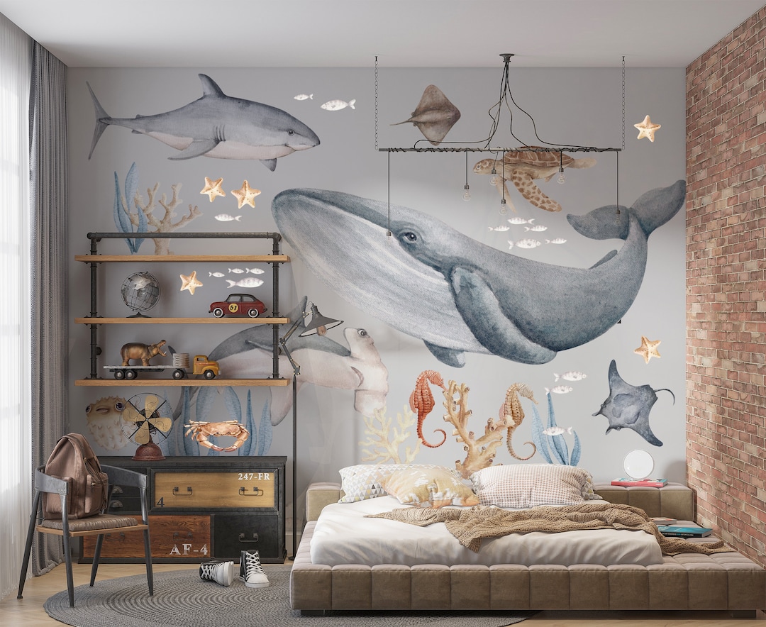 Ocean Wall Decal Whale Shark Turtle Nursery Decor, Sea Themed Wall ...