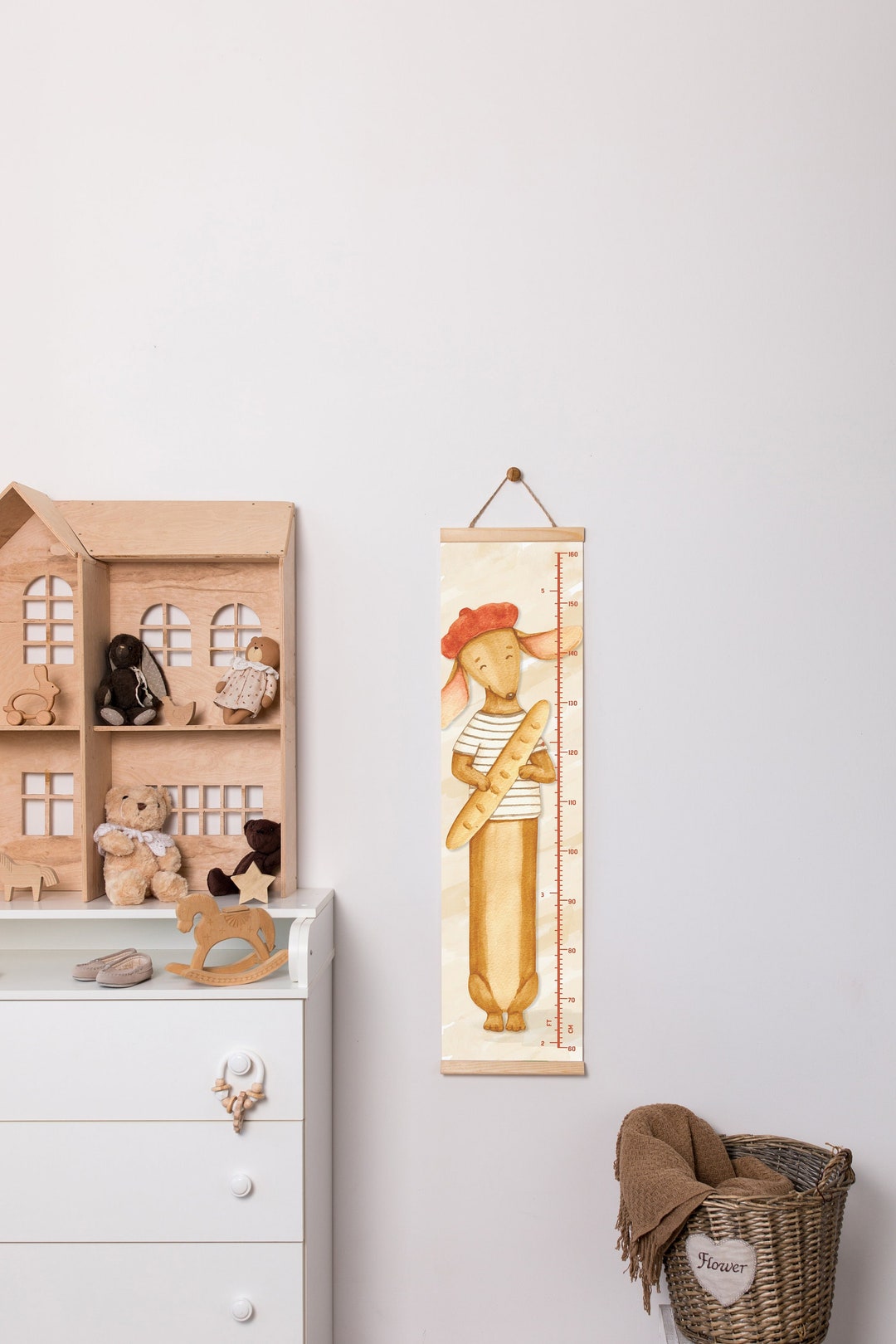 Growth Height Chart Ruler With Dachshund Dog and Baguette for Nursery ...