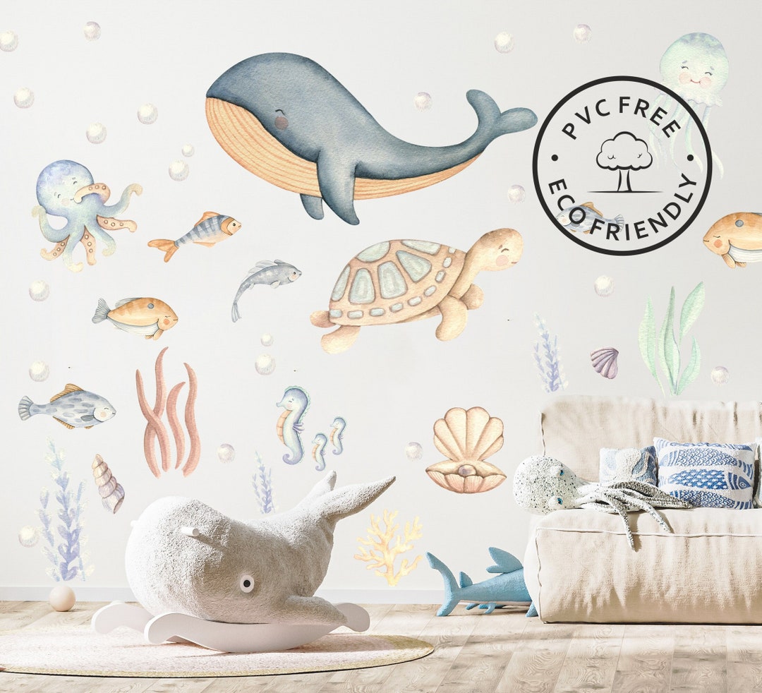 Watercolor Ocean Animals Wall Decal Kids - Nautical Wall Sticker ...