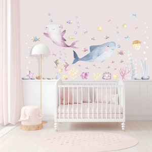 Decal Good Sharks Pastel Neutral Kids Bedroom, Watercolor Hand-drawn ...