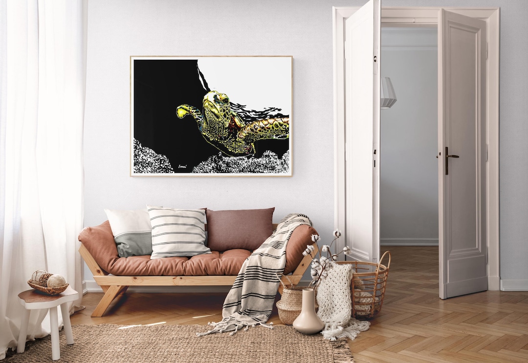 Sea Turtle Wall Art | Digital Download Turtle Print | Hand-drawn Marine ...