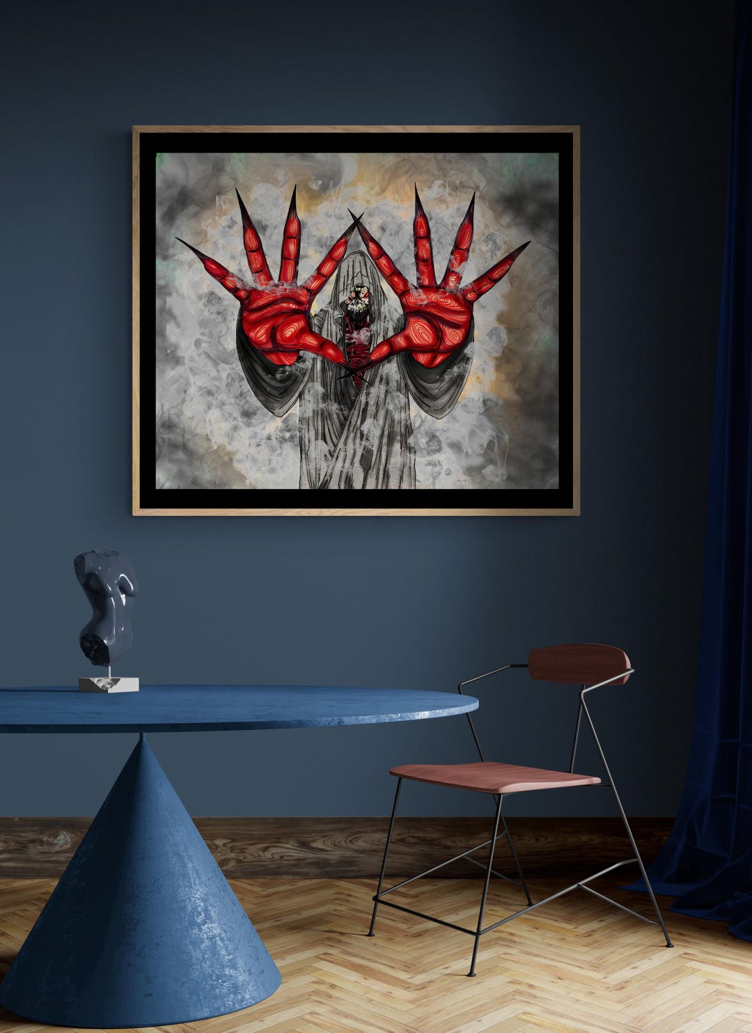 Demon Art, Premium Wooden Framed Poster Striking Comic Book Demon ...