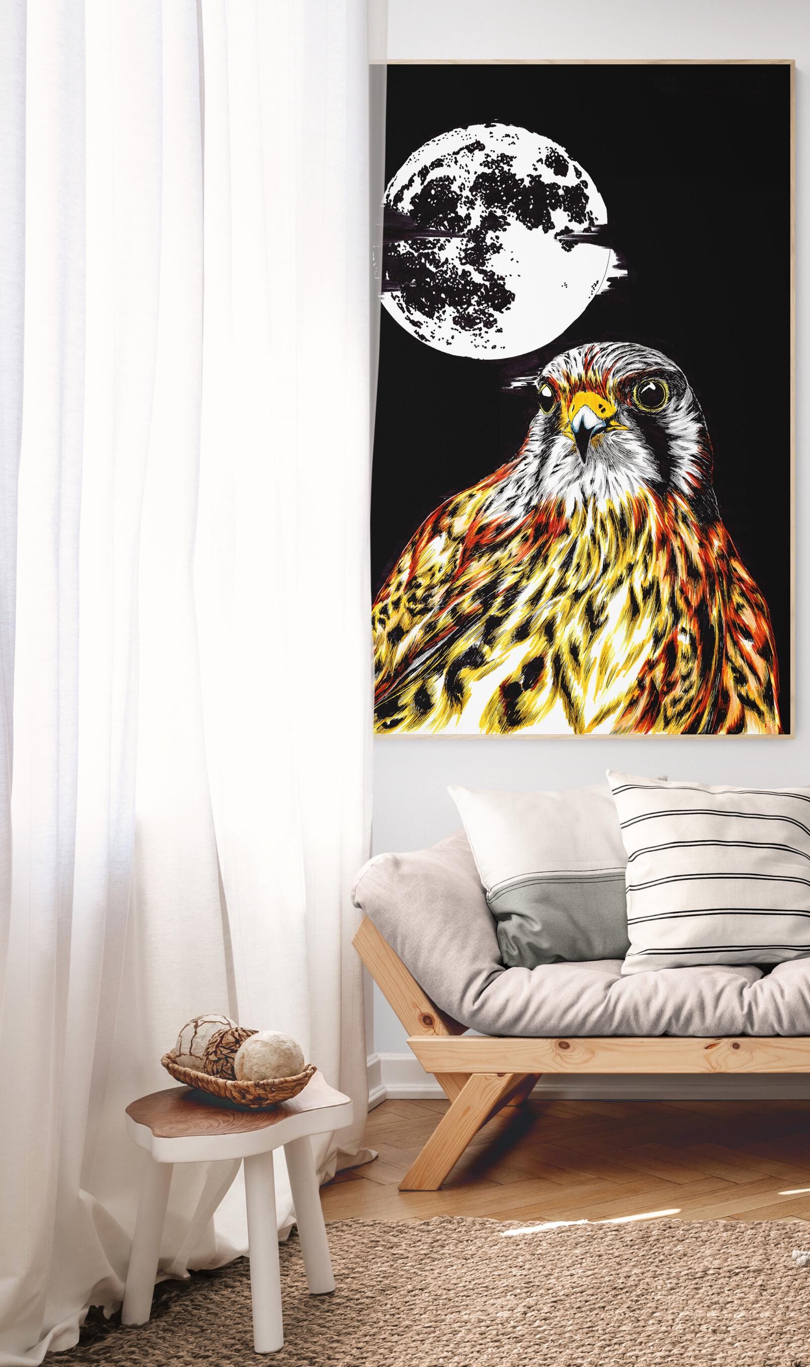 Falcon Wall Art | Digital Download Falcon Print | Hand-drawn Bird of ...