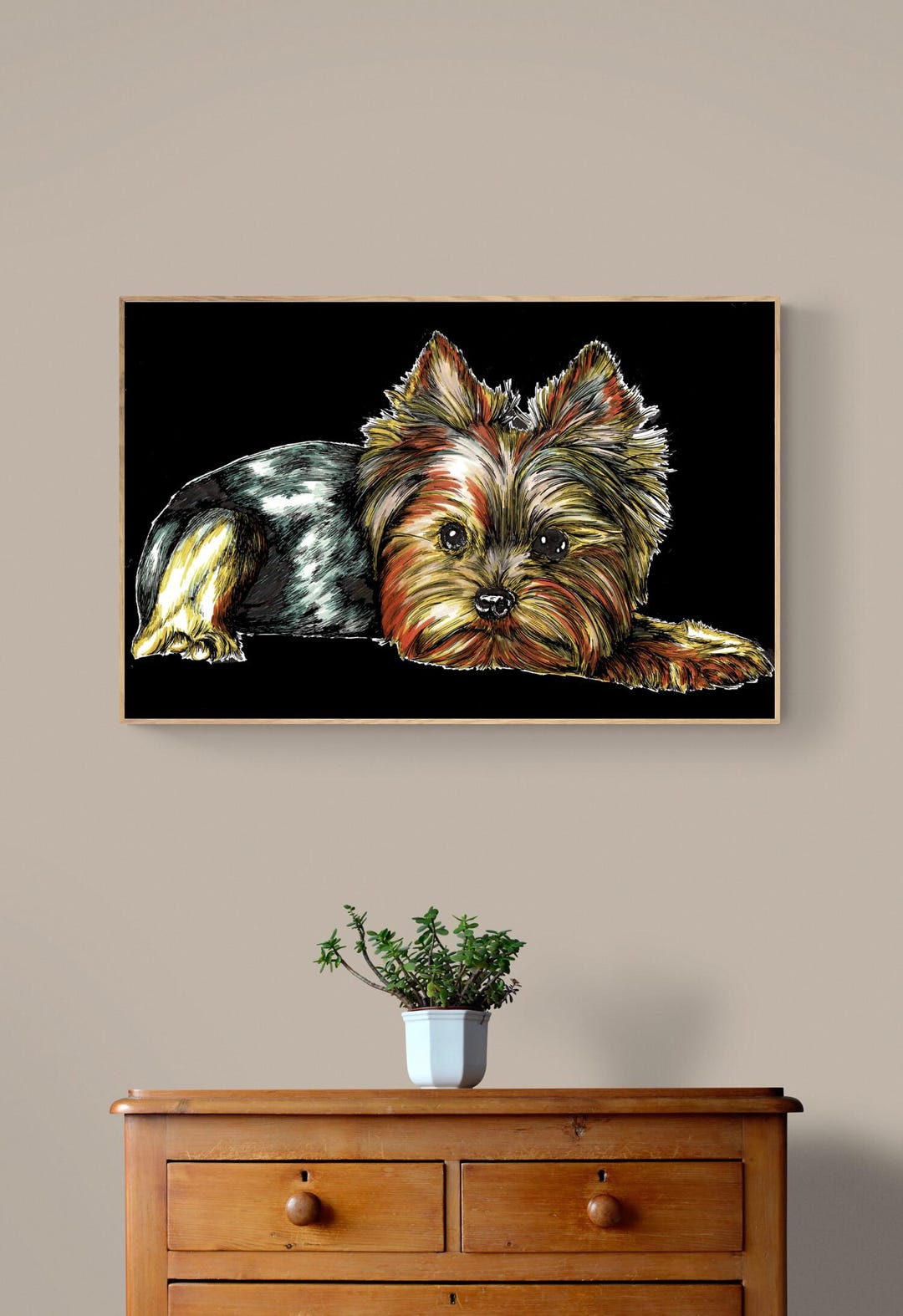 Yorkie Terrier Art Print, Hand Drawn Yorkshire Terrier Wall Art, Dog ...