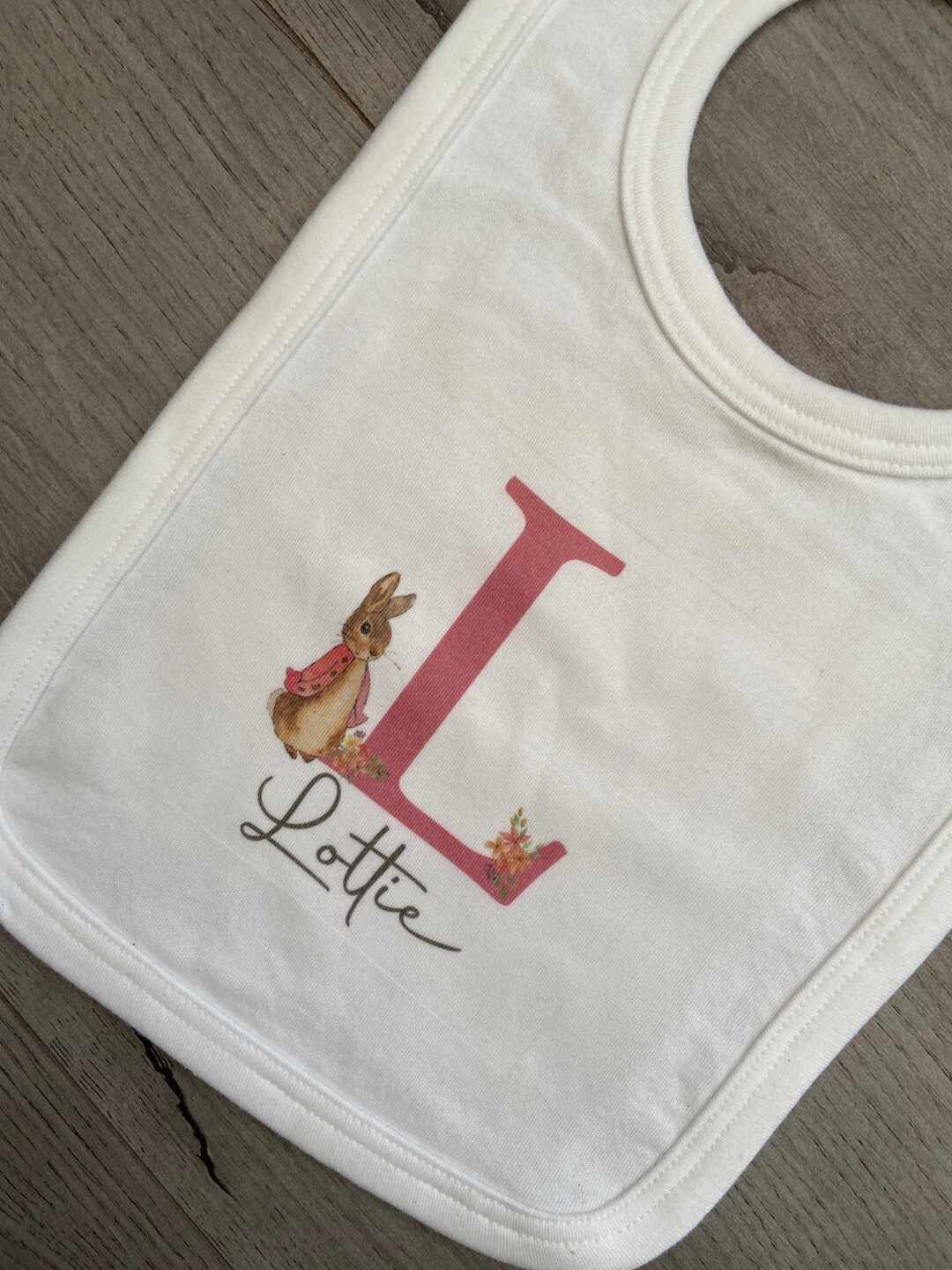 Peter Rabbit Flopsy Personalised Initial Baby Bib, Personalised Baby ...