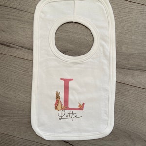 Peter Rabbit Flopsy Personalised Initial Baby Bib, Personalised Baby ...