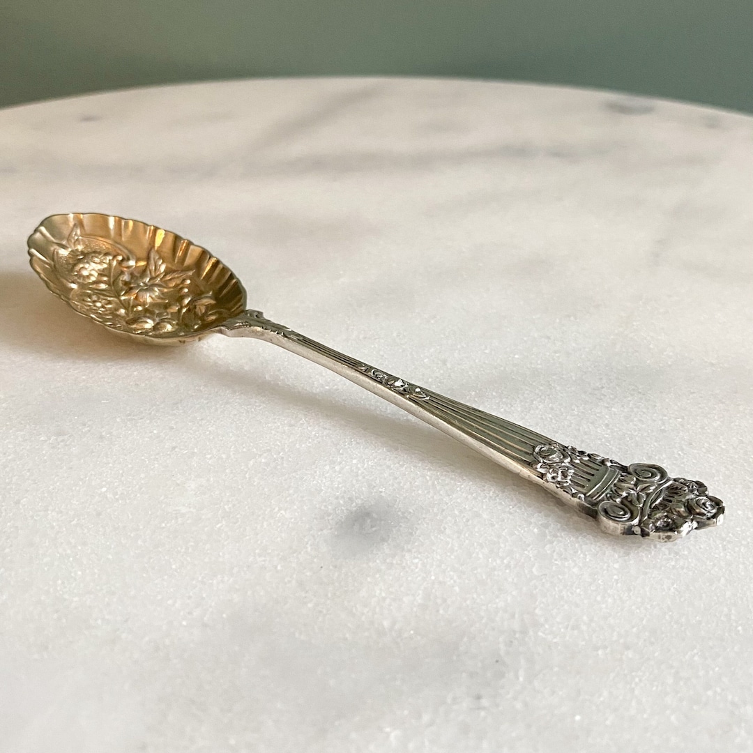 Antique Stephenson & Sons EPNS Berry Spoon With Parcel Gold Gilt Bowl ...