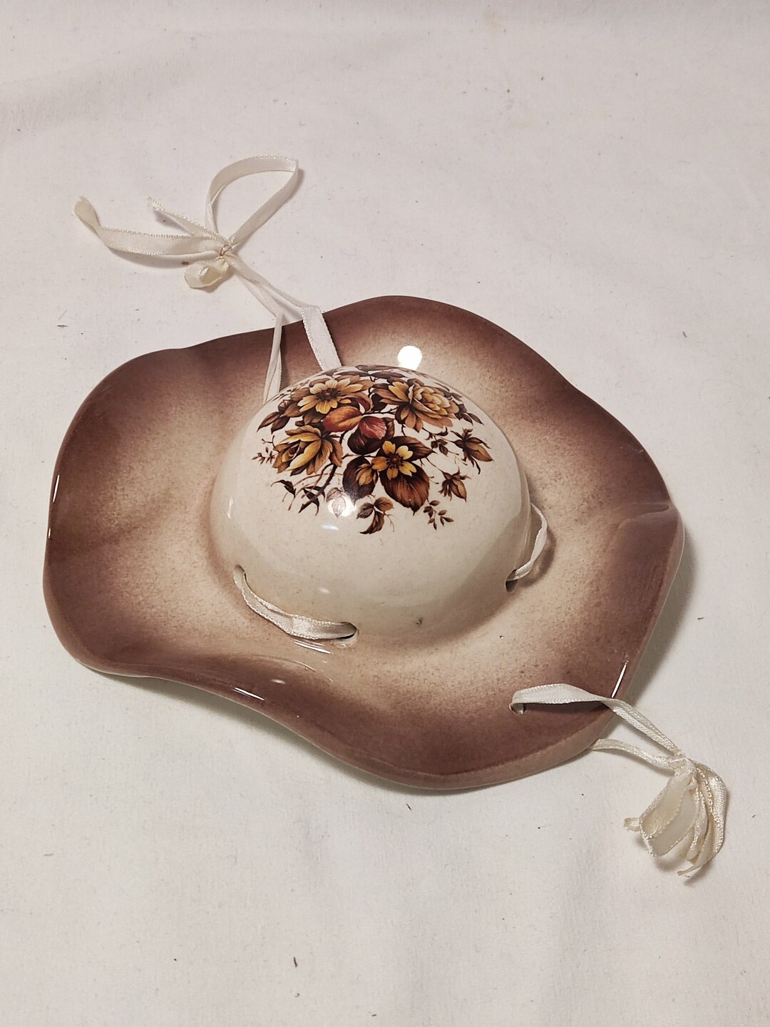 Rare Vintage Handmade Ceramic Hat With Floral Decor, Porcelain Hat ...