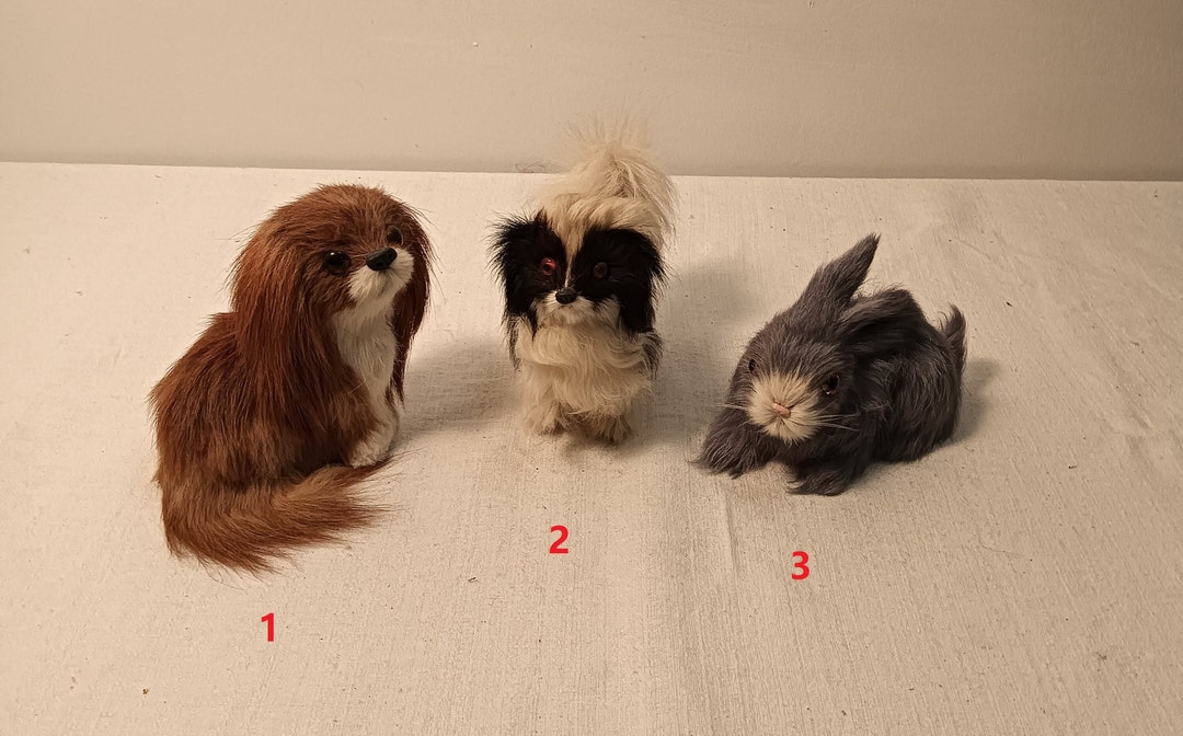 Vintage Handmade Fur Animal Figurines: Dog & Rabbit Decoration - Etsy