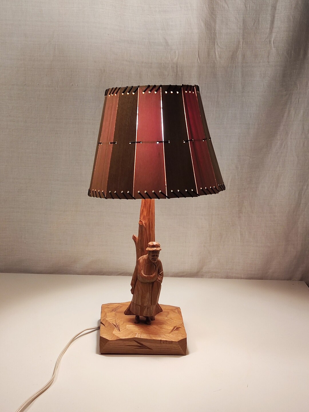 Vintage Handmade Wood Carving Table Lamp, Quebec Folk Art, Wood Art ...