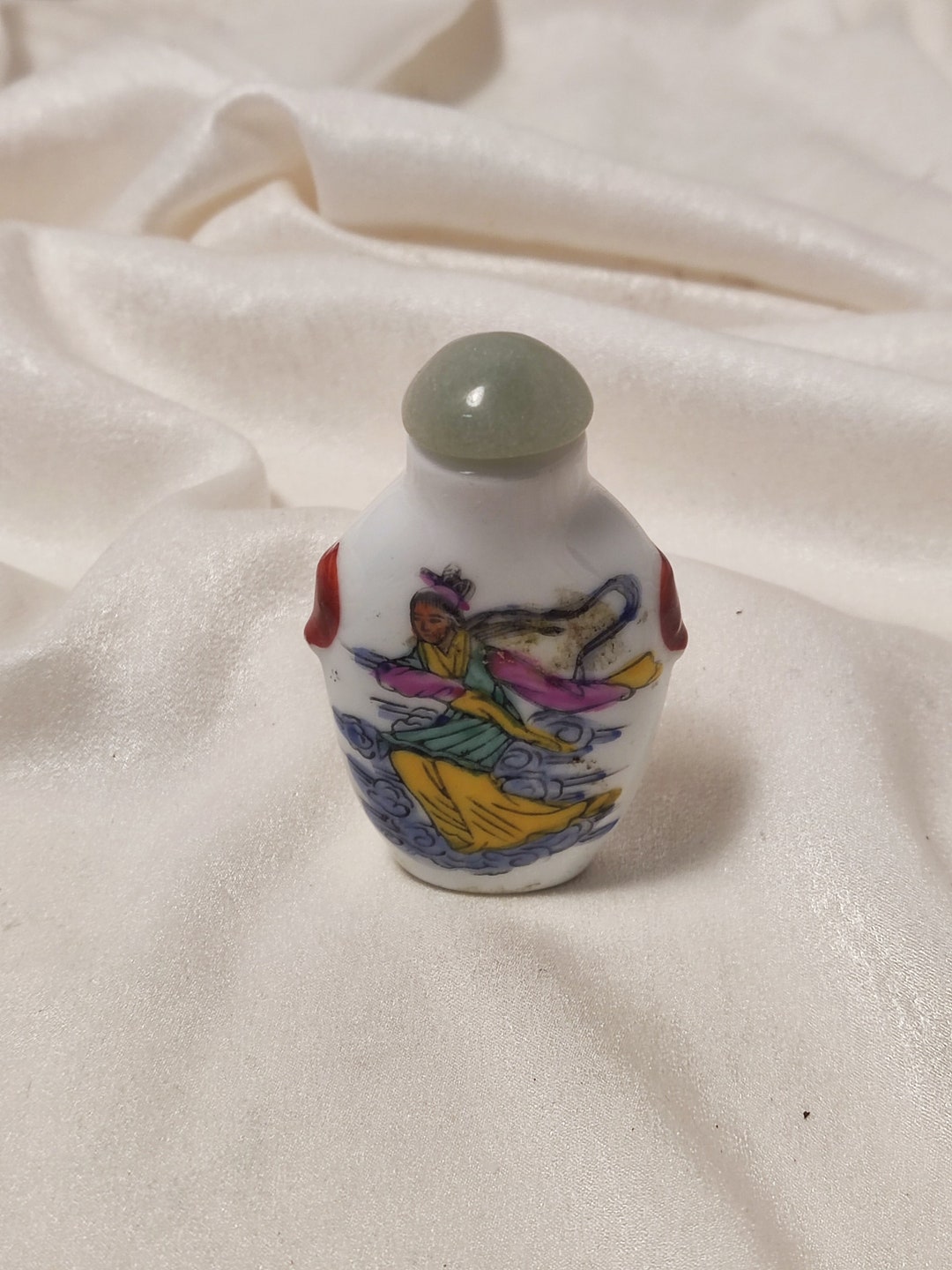 Vintage Chinese Porcelain/ceramic Snuff Bottle, With a Jadite Lid ...
