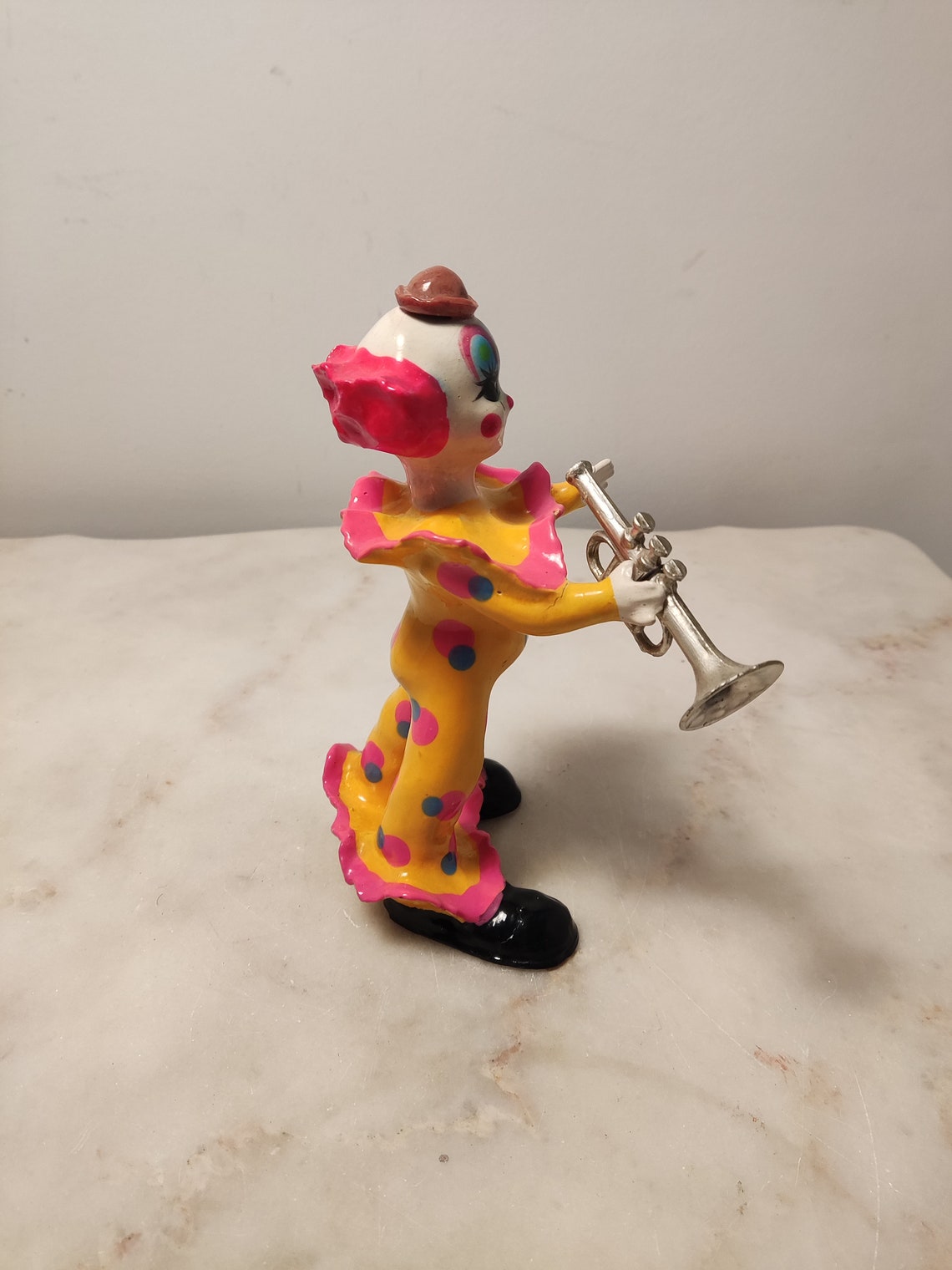 Vintage Light Weighted Circus Clown Figurine With Metal Trumpet ...