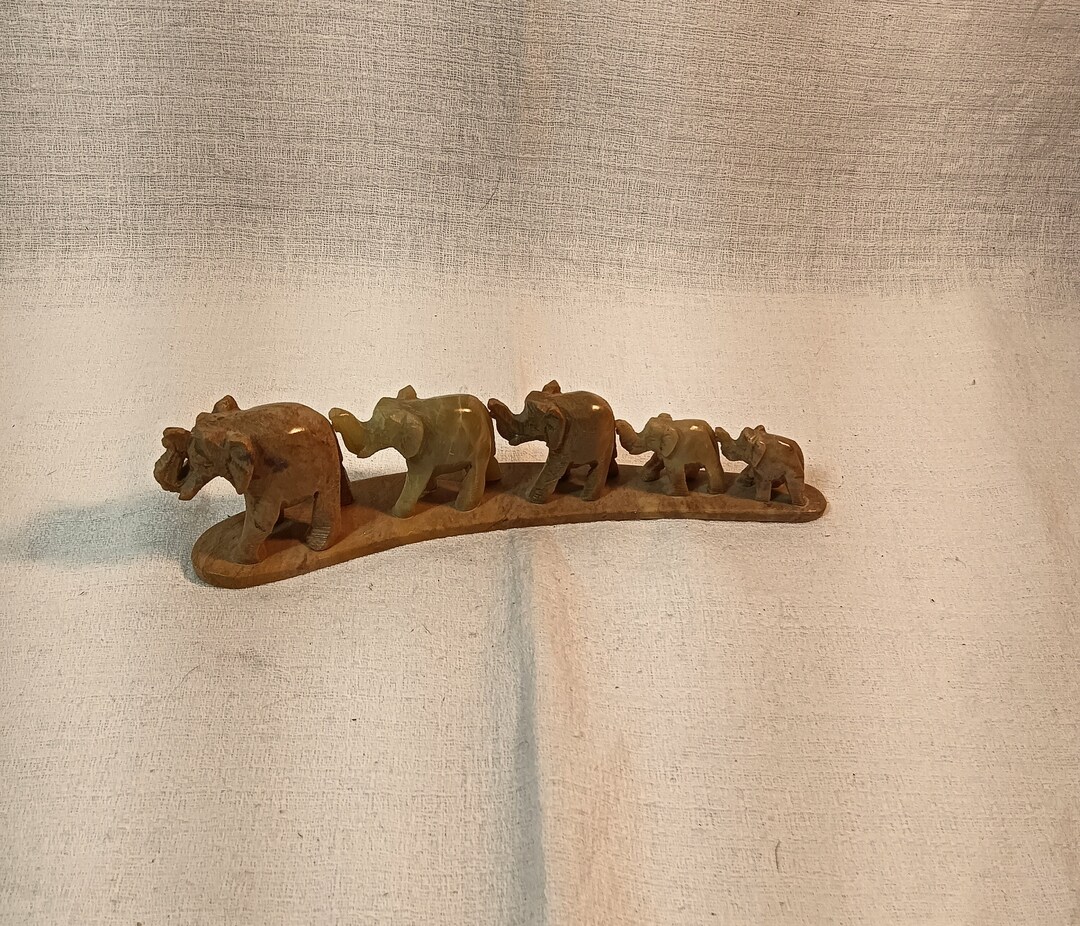 Vintage Stone Carving 5 Elephant Figurines, Animal Figurines, Statue ...