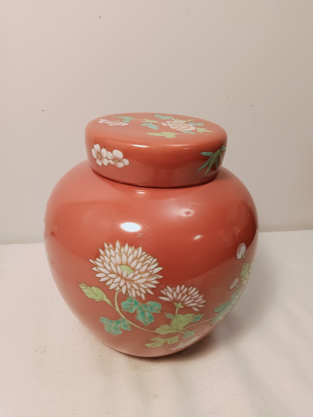 Vintage Chinese Red Ceramic Lidded Jar - Late 20th Century Famille Rose ...