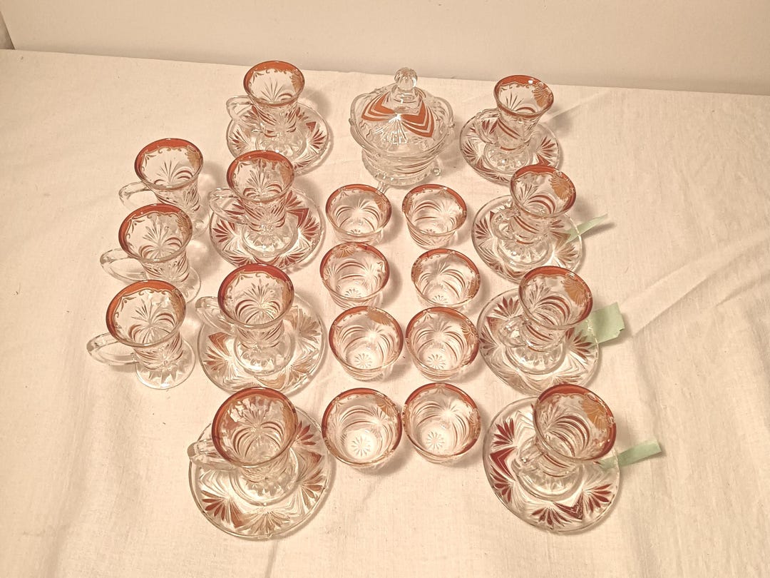29pcs Vintage Arabic Glass Tea Set, Teacups, Saucers, Sugar Bowl ...